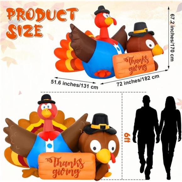 Holiday | 6ft Inflatable Turkey Thanksgiving Decor Outdoor With Led ...